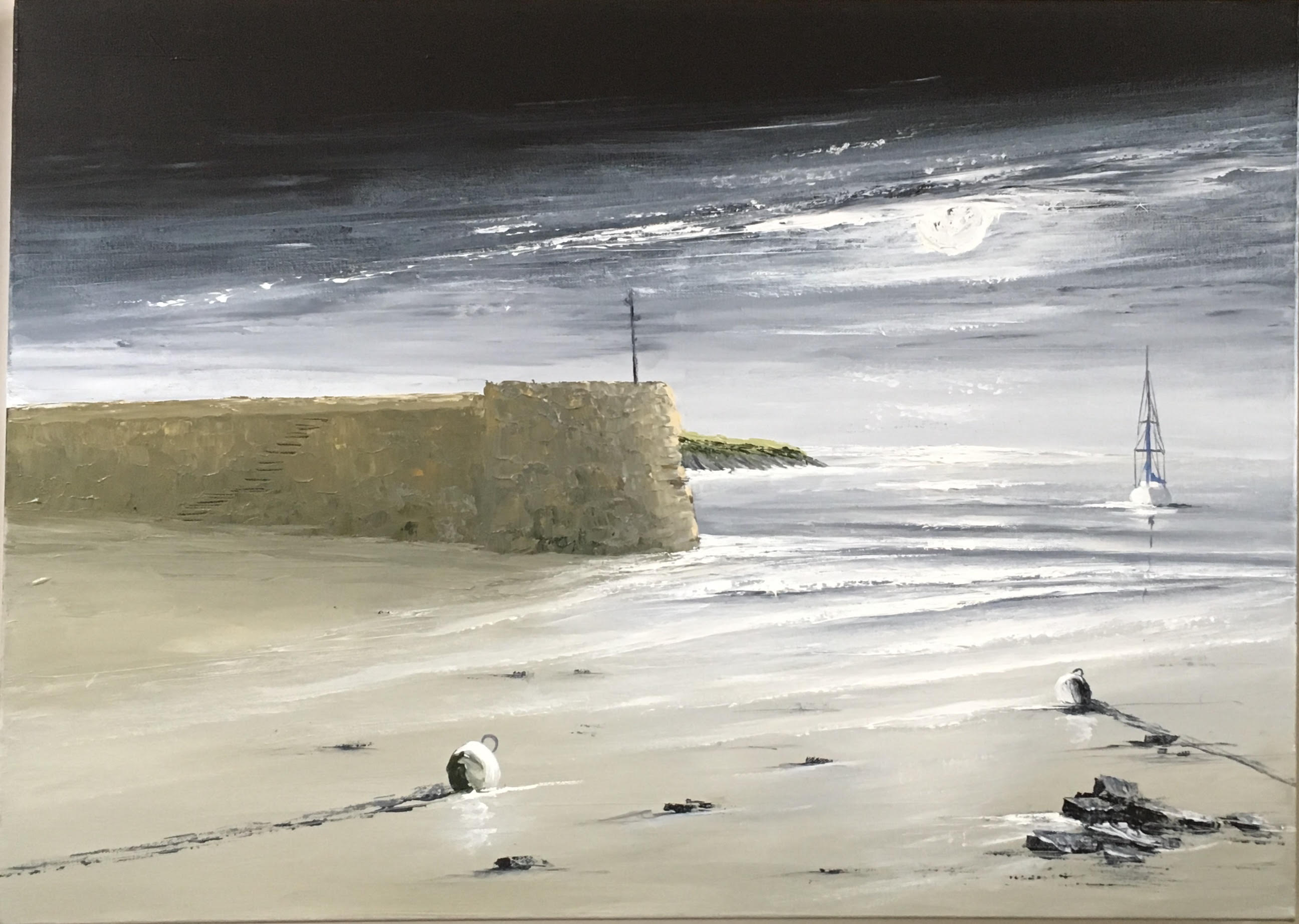 BRIGHT MOONLIGHT, WATCHTOWER BAY, BARRY REF 97/17 IMAGE SIZE 70CM X ...